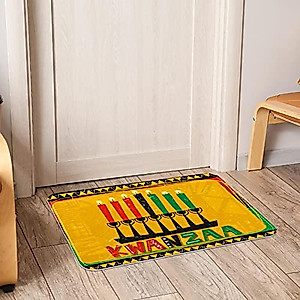 Happy Kwanzaa with Kwanzaa Candle, Indoor Door Mat Durable Front Door Mats Entryway Rug Non-Slip Absorbent Area Rugs Resist Dirt Rugs for Room Decor, 24"x16"