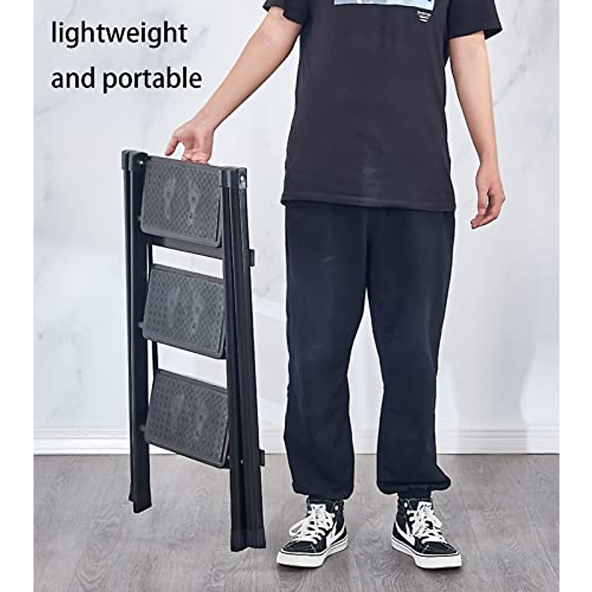 LUCEAE Step Stool3Step Steel Ladder Folding Step Stool,Sturdy and Durable Extra Wide Treads with Non-Slip Rubber Sleeve,Portable and Lightweight Home/Kitchen/Closet/Bedroom/Office Wide Platform Steps