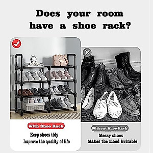 RightTech 3-Tier Shoe Rack, 90CM Long Adjustable & Stackable Metal Shoe Shelf Storage Organizer, Heavy Duty Metal Free Standing Shoe Rack for Entryway Closet Doorway, Black