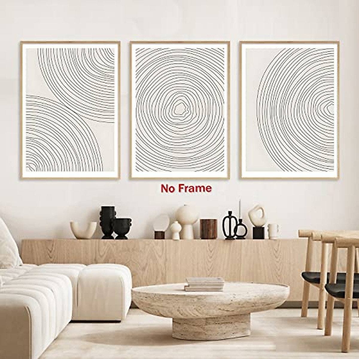 Minimalist Circle Geometric Line Art Boho Wall Art Set of 3 Neutral Abstract Canvas Painting Pictures Boho Prints Wall Art Unframed Artwork Posters for Bedroom Living Room Decor 16x24inch No Frame
