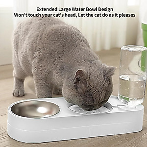 Marchul Stainless Steel Pet Feeder, 2-in-1 Food and Water Bowl Set with Automatic Water Dispenser for Cats and Small Dogs, 0.5L, White