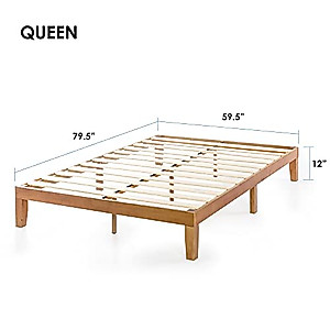 Mellow 12" Classic Solid Wood Platform Bed Frame w/Wooden Slats (No Box Spring Needed), Natural, Queen Size