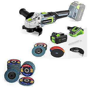 WORKPRO 20V Cordless Angle Grinder Kit, 4-1/2 Inch and WORKPRO 20-Pack Flap Discs, 4-1/2-inch, Arbor Size 7/8-inch