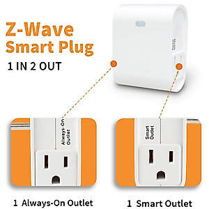 Z-Wave Smart On/Off Light and Appliance Plug, Dual Outlet Plug-in, 1 Alway-On+ 1 Smart Switch, Zwave Hub Required, Works with SmartThings, Wink