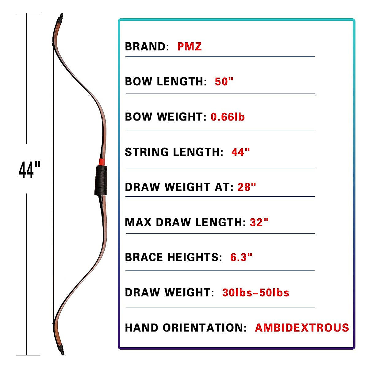 PMZ Archery Recurve Bow, High-Performance Horse Bow Korean Bow for Hunting, Right Left Hand Traditional Bow for Beginner Adults Teenagers, 40lbs