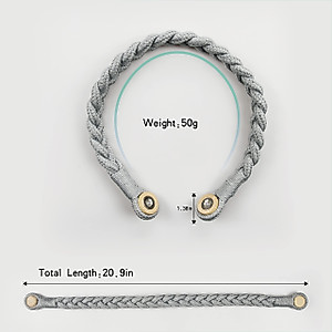 Porlau 2 Pack Grey Magnetic Soft Curtain Tiebacks Cotton Hand-Woven Tieback Holdback Home Decorative Tie Backs with Wooden Buckle for Home Office Decor