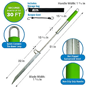 Sand Spike Boat Anchor Pole for Boats Jetski Pontoon Kayak Jet Ski Boating | Large & Small Slide Pole Stick System for Shallow Water Shore, Sandbar, Beach & Land with Bag for Accessories Up to 30 Ft