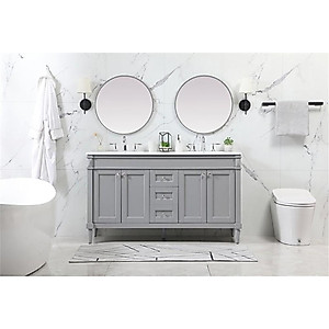 Elegant Decor Indoor Modern Under Sink Bathroom Fixtures Storage Organizer Cabinet 60 inch Double Bathroom Vanity - Grey