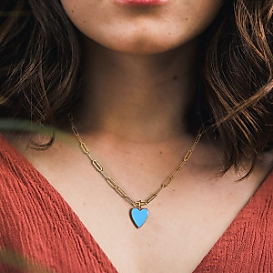 Meeran Heart Necklace for Women,Preppy Jewelry Dainty Paperclip Chain Necklace for Women,Cute Black Heart Preppy Necklaces 16+2 Inches