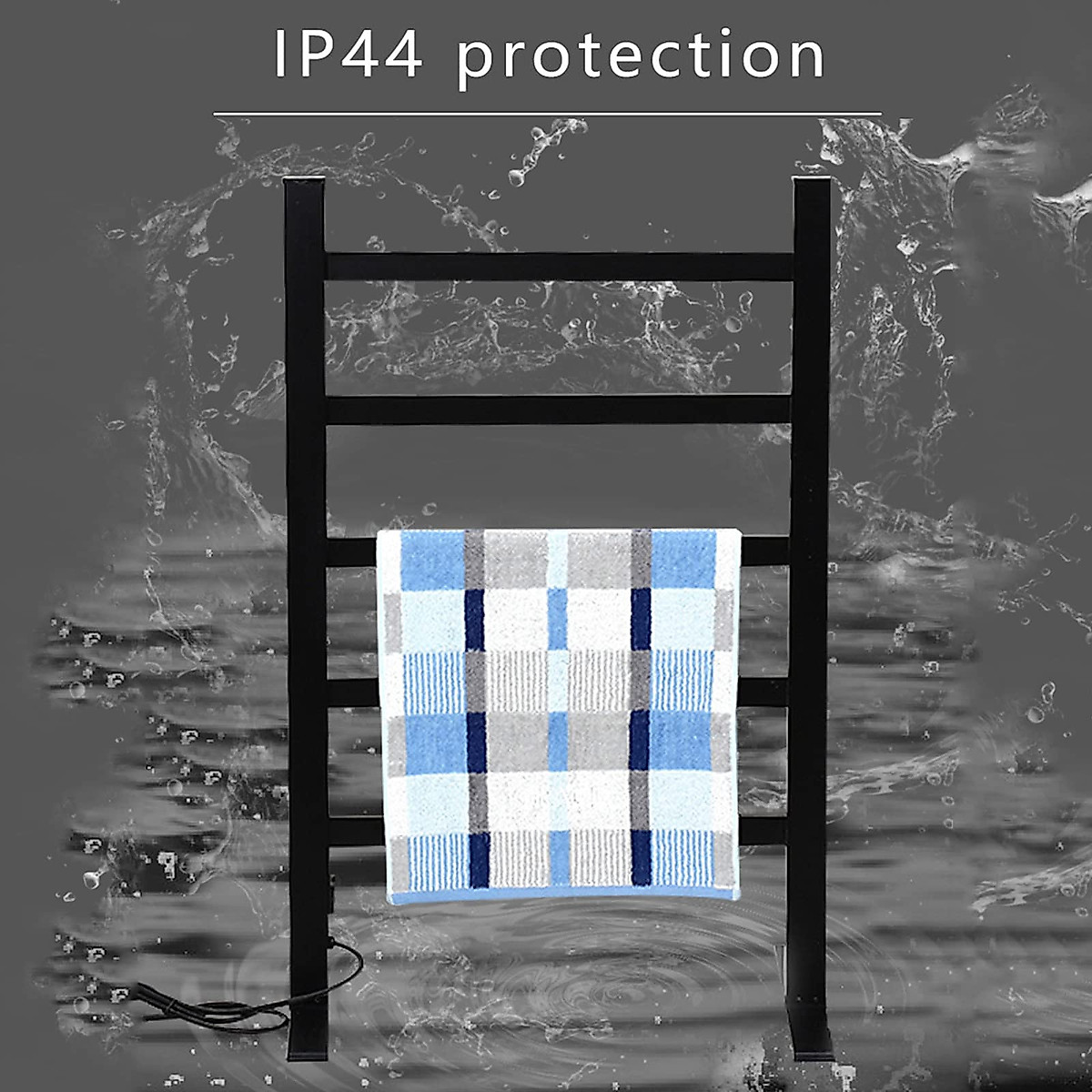 TVBNHU Black Electric Heating Towel Rack, Freestanding Towel Warmer with 5 Heated Bars, 120W Mute Constant Temperature Heated Towel Rail Radiator, Aluminum, 800X500x110mm