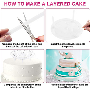 Kartisen 40 Pieces Plastic Cake Dowel Rods Set, 20 White Plastic Cake Sticks Support Rods with 5 Cake Separator Plates for 4, 6, 8, 10,12 Inch Cakes and 15 Clear Cake Stacking Dowels for Tiered Cakes