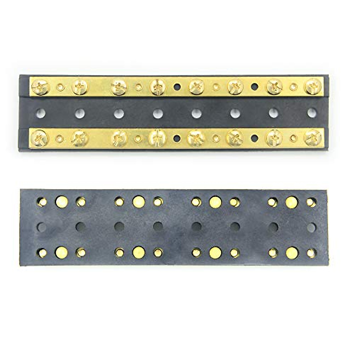 ZOOKOTO 8 Circuit Junction Block,32V DC 60A Dual Brass Bus Bar with Sixteen 8-32 Screw Terminals