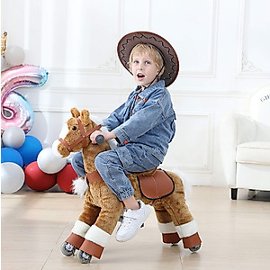 JoJoPooNy Ride on Horse Toy, Kids Ride on Toy for 3-6 Years Old, Premium Riding Horse Plush Animal Toy, Walking Horse Toy with Wheels (27 Inch Height)