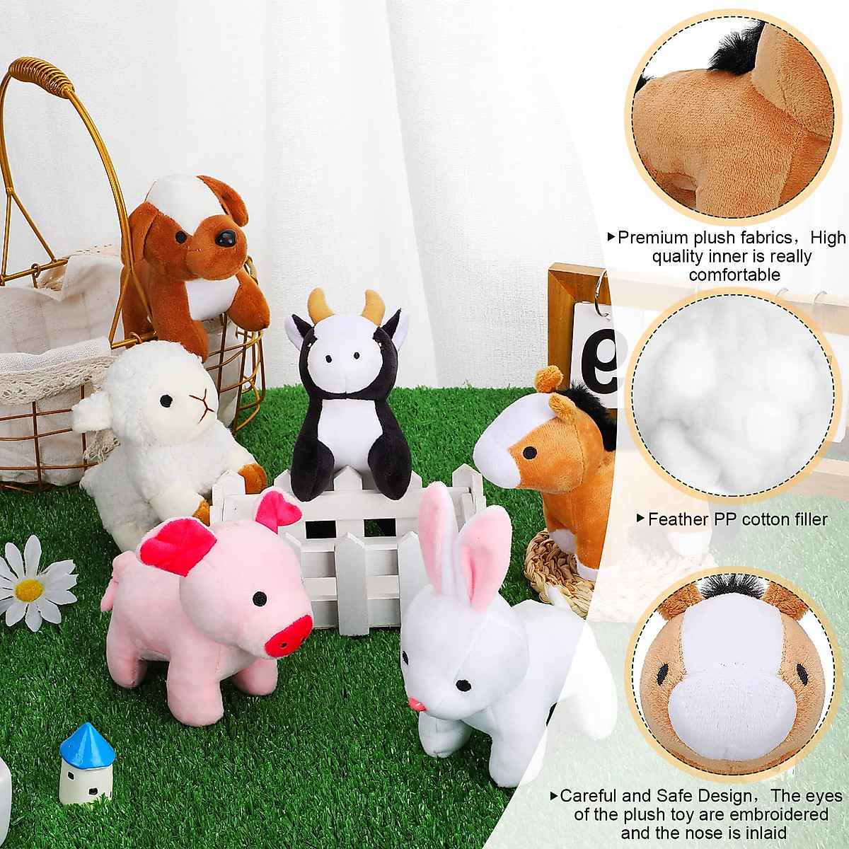 6 Pieces Mini Plush Furry Farm Animal Toys Soft Plush Horse Pig Cattle Rabbit Dog Sheep Doll Stuffed Plush Farm Animals for Christmas Stocking Stuffers Birthday Party Decoration Supplies (Animals)