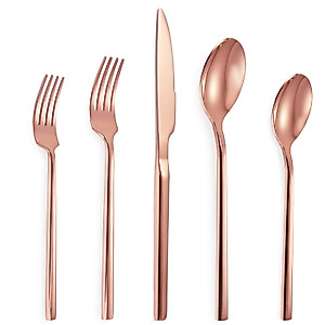 Rose Gold Silverware Set, 20-Piece 18/10 Stainless Steel Flatware Set, Cutlery Tableware Set Service for 4, Modern Utensil Set for Home Party Wedding Gift