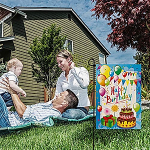 Happy Birthday Garden Flag Yard Signs, Burlap Vertical Double Sided Readable Lawn Signs Birthday Yard Decorations for Lawn Outside Outdoor Flags 12.5 x 18 Prime Party Celebration Birthday Banner