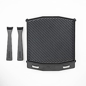 Ooni Dual-Sided Grizzler Plate - Reversible Cast Iron Pan - Cast Iron Skillet with Removable Handle - Cast Iron Griddle - Pre-Seasoned Oven Safe