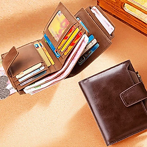 LIOONS Wallet Women's Leather Wallet Large Capacity Short Style Coin Purses Simple Retro Coins Pocket Unisex 17 Card Slots Tear-Resistant