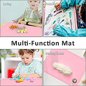 Baby Placemats, Non-Slip Silicone Placemat for Kids, Toddler Placemat for Dining Table, Baby Placemats Portable Food Mats for Kids Toddler Children (2 Pack, Baby Blue,Pink)