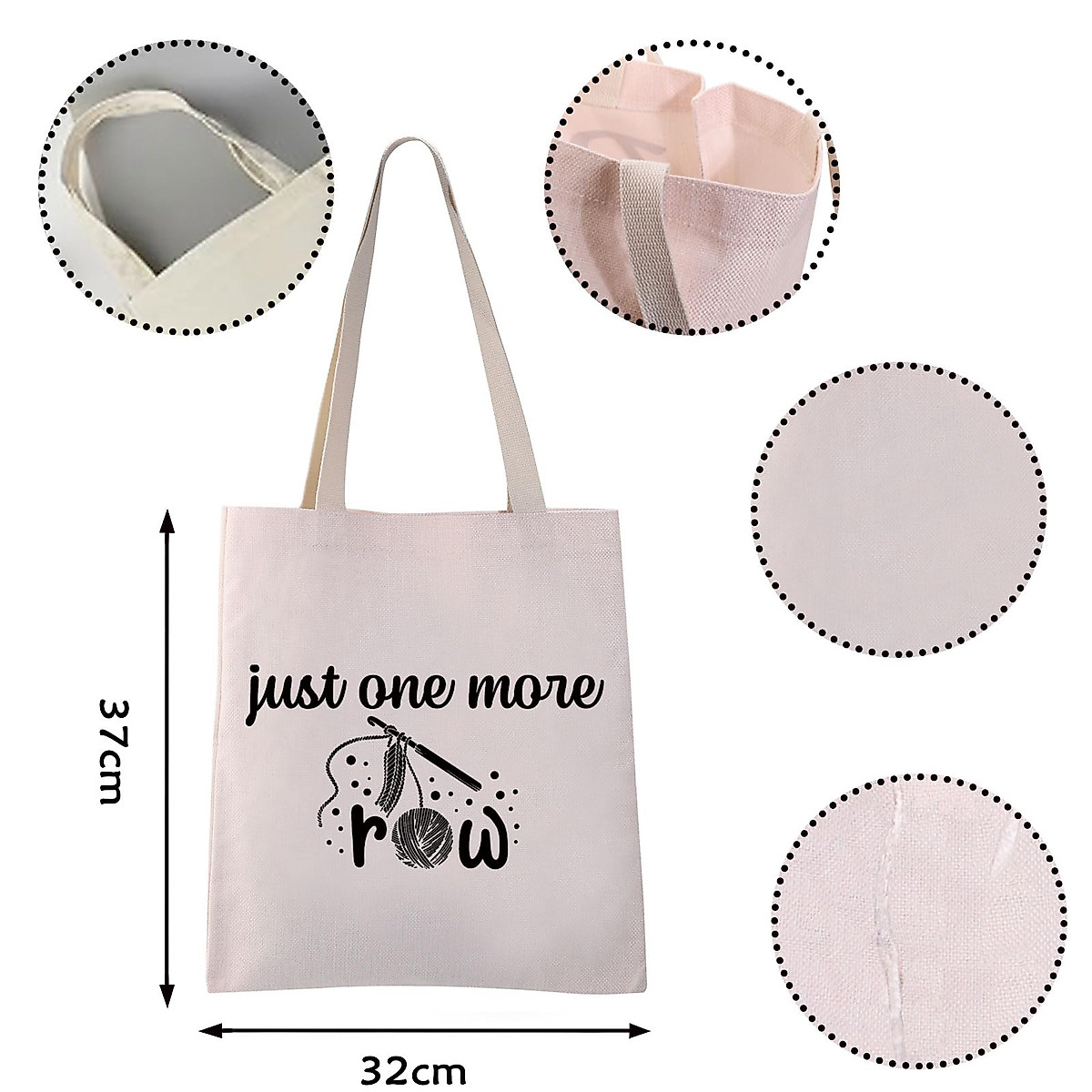 VAMSII Funny Knitting Bag Small Yarn Bag Just One More Row Crochet Knit Lover Travel Organizer (Tote)