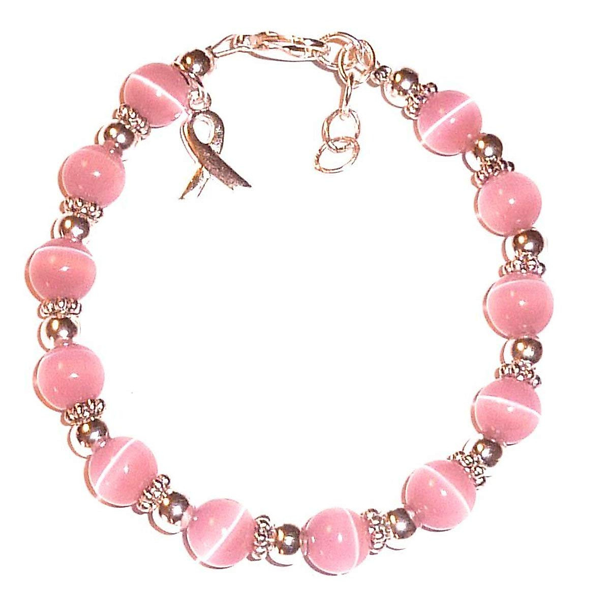 Hidden Hollow Beads Pink Breast and Multi Cancer Awareness Bracelet, Great For Fundraising, 7 ¾ in size, 8mm (Pink Breast Cancer Bracelet)