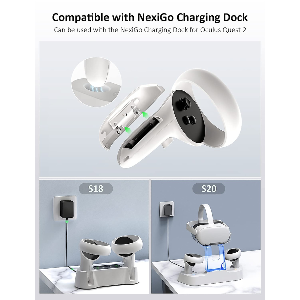 NexiGo Replacement Rechargeable AA Batteries 1850mAh for Oculus Quest 2/3 Charging Dock (2 Pack)