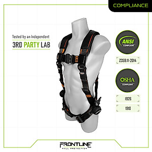 Frontline 110VTB Combat™ Lite Vest Style Harness with Aluminum Hardware and Suspension Trauma Straps | Quick Connect Buckle | OSHA and ANSI Compliant (Size: M-L)