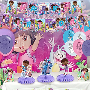 Doc McStuffins Party Decorations,Birthday Party Supplies For Doc McStuffins Party Supplies Includes Banner - Cake Topper - 12 Cupcake Toppers - 20 Balloons - 3 Doc Girl Honeycomb Centerpieces