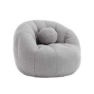 QQU Modern Round Barrel Chair with 1 Pillow, Comfortable Lounge Lazy Sofa Without Swivel Base Lounge Sofa Chair for Living Room, Bedroom, Hotel,Grey