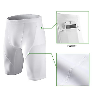 beroy Mens Compression Shorts Training Athletics Workout Tight Sports Base Layer with One Pocket for Phone(White,M)