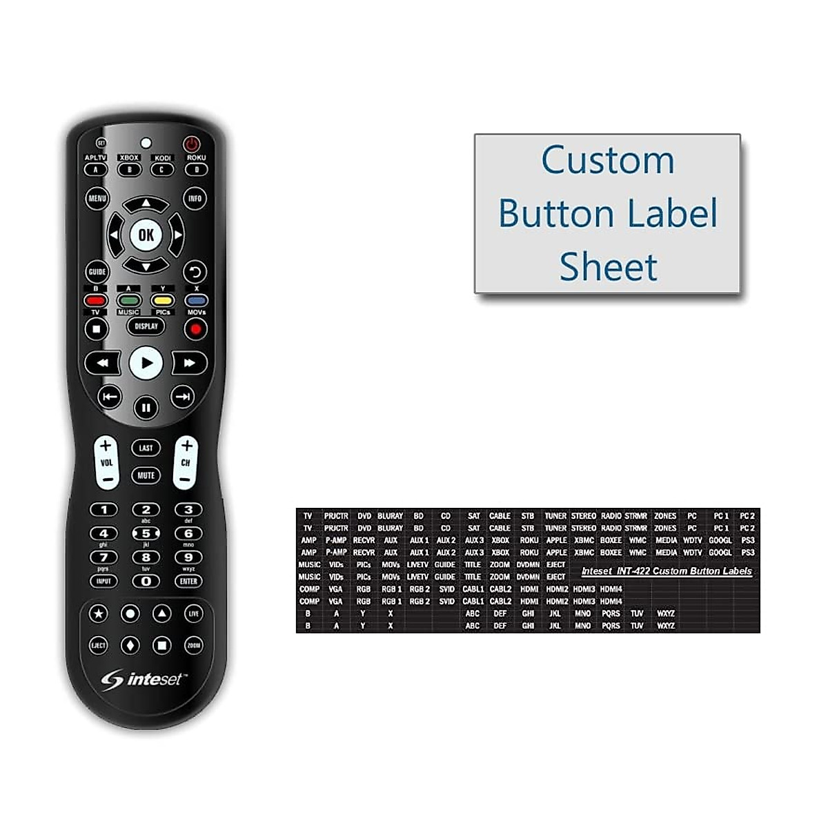 Inteset 4-in-1 Universal Backlit IR Learning Remote for use with Apple TV, Xbox Series X/S, Roku, Media Center/Kodi, Nvidia Shield, Most Streamers & Other A/V Devices