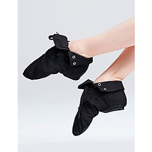 Daydance Adult Jazz Boots Lace Up Split Sole Jazz Shoes Ankle Length Black Size 9M