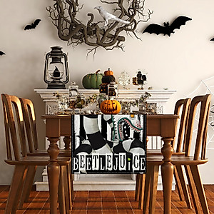 Linen Scary Creepy Halloween Table Runner Classic Movie Role Tablecloth Horror Halloween Party Decorations and Supplies for Home Kitchen Table-13×72''