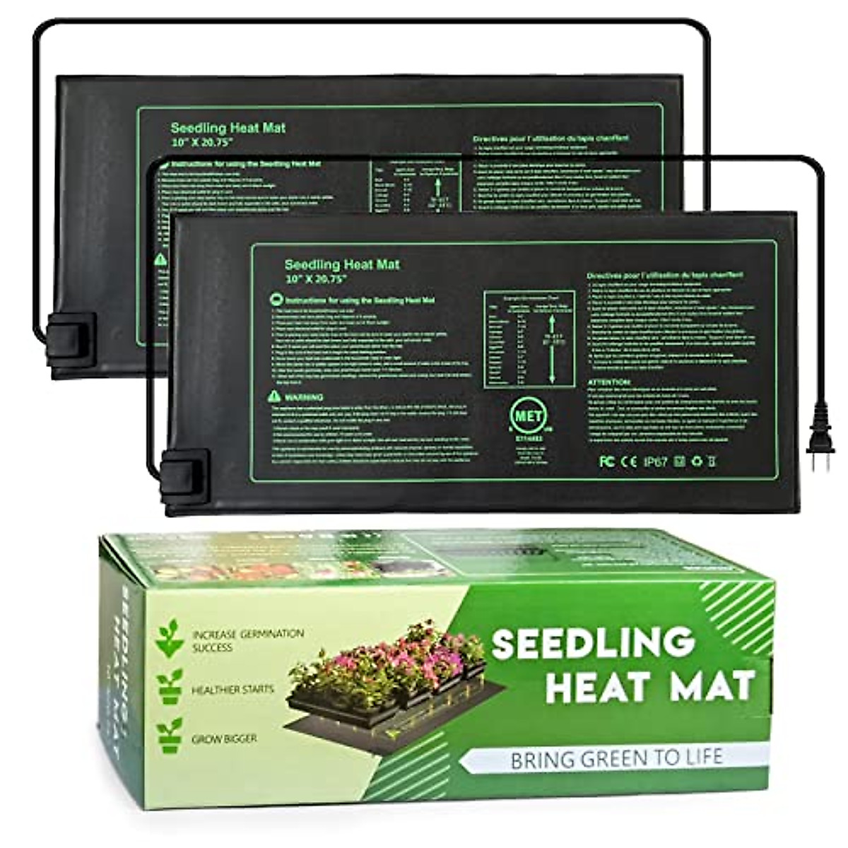NAMOTEK 2 Pack Seedling Heat Mat, Durable Waterproof Seed Germination Heating Mat, Warm Hydroponic Plant Heating Pad