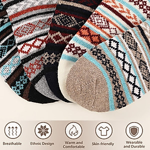 Nimalpal 5 Pairs Wool Socks for Women - Crew Socks for Women Wool Socks Boot Socks for Women Super Soft Hiking Socks Women, Thick Knit Cabin Cozy Socks Warm Long Socks for Women