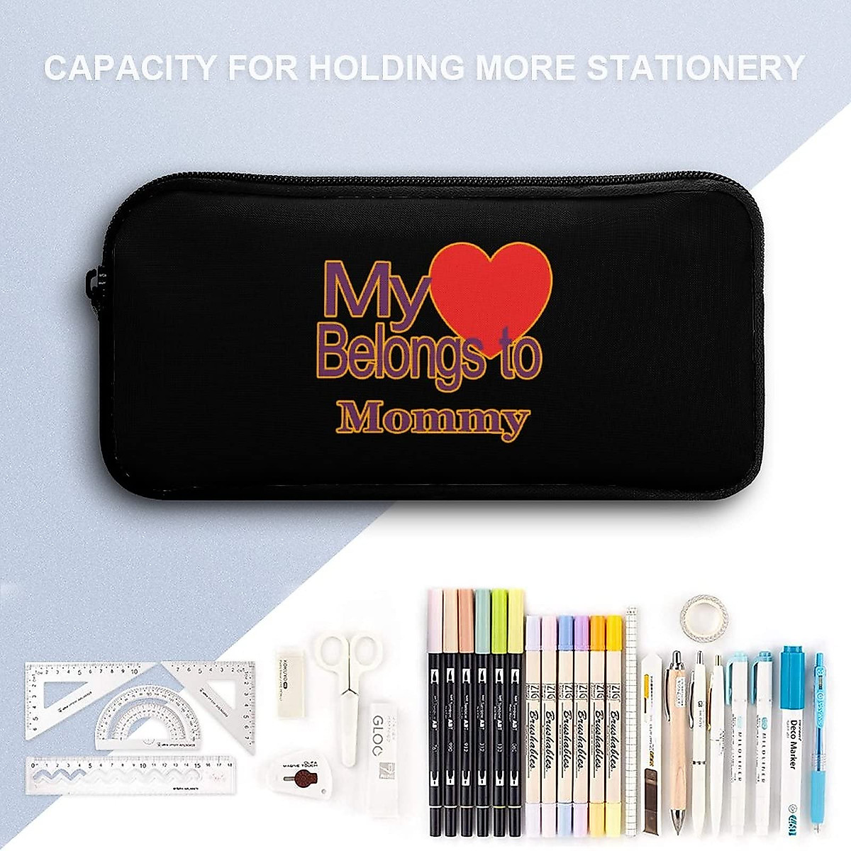 My Heart Belongs to Mommy Pencil Case Pencil Pouch Coin Pouch Cosmetic Bag Office Stationery Organizer