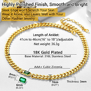 PROSTEEL Emerald Green Stone Jewelry Necklace For Women Cuban Link Chain Choker