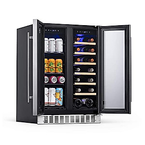 NewAir 24” Wine and Beverage Refrigerator, 18 Bottle and 60 Can Dual Zone Wine Fridge, Built-in Wine Cooler, Stainless Steel Mini Fridge for Bedroom, Kitchen Cabinet, Bar Cabinet, Home Office
