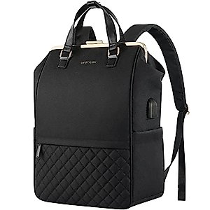 Travel Laptop Backpack Purse For Women - Nurse Teacher Work Bags - Vintage 15.6 Inch Stylish School Computer Business Carry On Bookbag -Wide TOP Back Pack With USB PORT Black