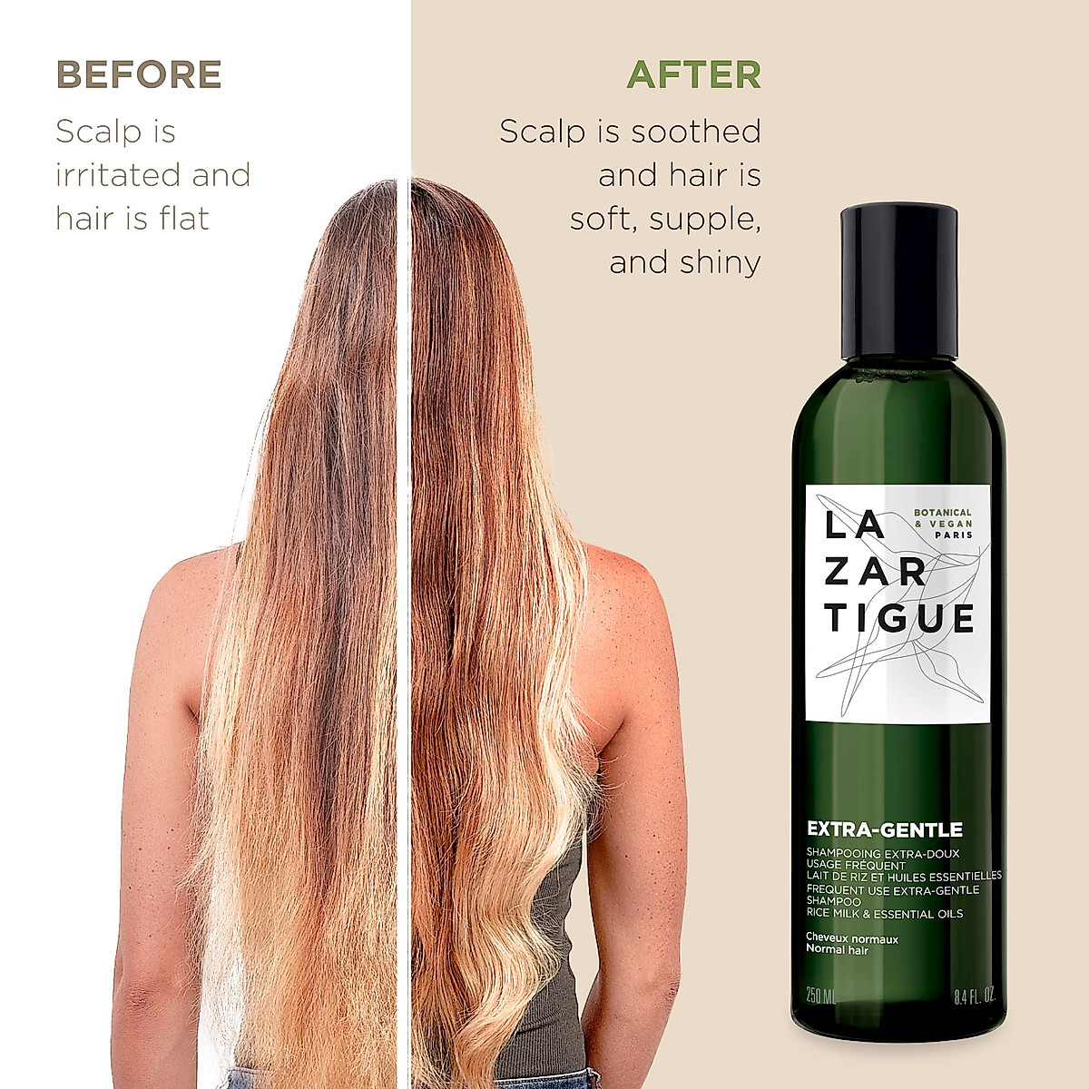 Lazartigue Extra Gentle Hair Shampoo, Prevents Irritations & Dandruff, Enhances Strength & Shine, Vegan, Sulfate and Silicone Free, 8.4 fl.oz.