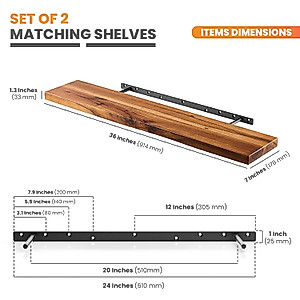 BATODA Set of 2 36" Wood Floating Shelves Wall Mounted – Rustic Farmhouse Wooden Wall Storage Shelf for Bedroom, Kitchen, Home Décor - Brackets and Shelving Hardware Included (Acacia, 36inch)