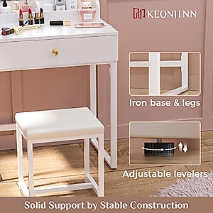 Keonjinn White Vanity Mirror with Lights, LED Makeup Vanity Desk with Large Drawer & 2 Makeup Trays & Chair, 7000 Lux Vanity Table with Lighted Mirror & Power Outlet, CRI＞90 Vanity Set for Bathroom