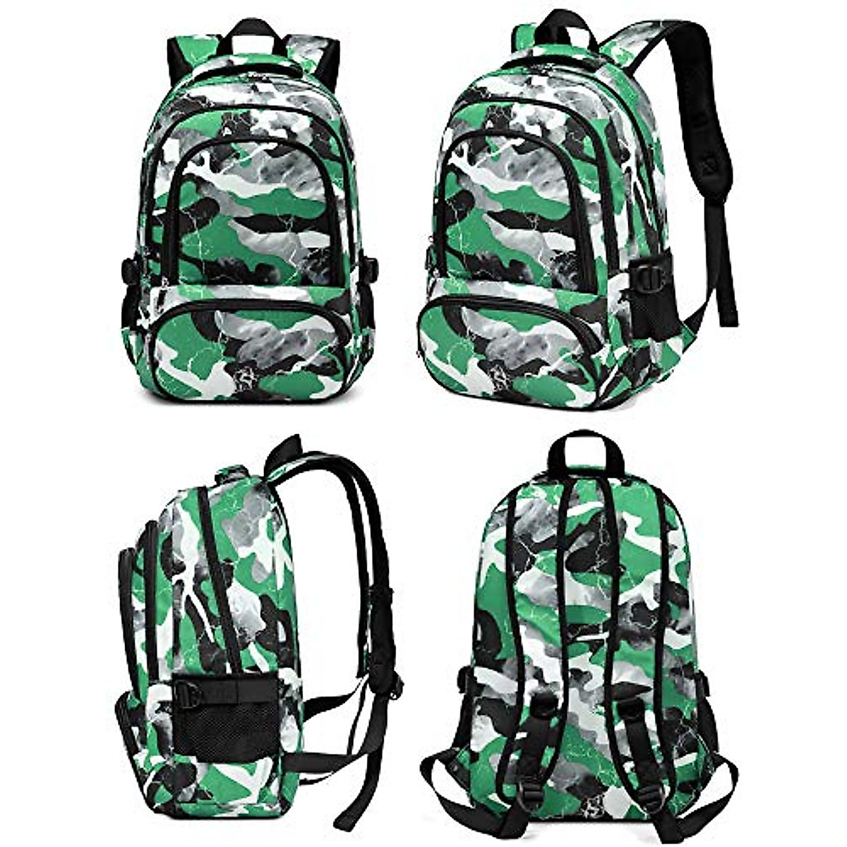 Boys School Backpack for Kids Elementary Middle School Bags for Teens Childs Camouflage Primary Book Bags Lightweight Durable Gifts Fourth Fifth Sixth Grade 17 Inch Ages 4.5.6.7.8.9.10 (Green)