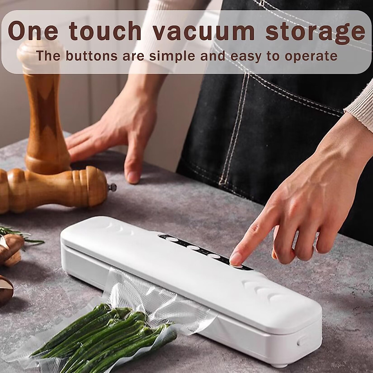 Automatic Vacuum Sealer Machine Household for Food, Dry/Moist Vacuum Sealer Machine with Air Sealing System for Food Storage, Portable Food Vacuum Sealer with 10 Vacuum Seal Bags & 2 Air Suction Hose