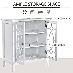 HOMCOM Sideboard Buffet Cabinet, Kitchen Storage Cabinet, Double Glass Door Accent Cabinet with Adjustable Shelves for Entryway, Living Room, White