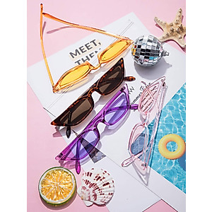 Zhanmai Retro Small Cat Eye Sunglasses Vintage Square Shade Women Cute Skinny Cat Eye Eyewear (7 Pairs)