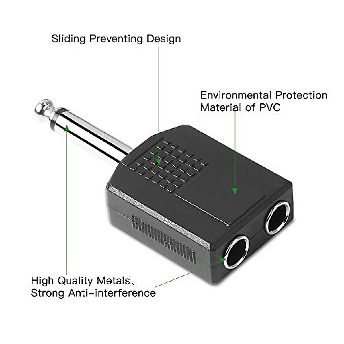 Jelanry 1/4" 6.35mm Stereo Plug Male to Dual 1/4" 6.35mm Jack Female Splitter Adapter, Dual 6.5mm Jack Adapter Audio Y Cable Splitter for Guitar, Microphone, Amplifier TAA Compliant Black 2Pack