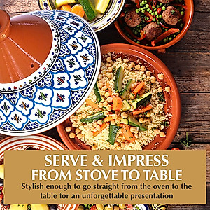 Kamsah Tagine Pot for Flavor Enrichment - Clay Pot for Cooking (12”, 5.5 QT) - Moroccan Ceramic Pots for Cooking w/Lid & Serving Bowl -Large Handmade Cookware, Bohemian Turquoise, Non-Stick, Lead-Free