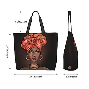 Gbuzozie Woman Shoulder Tote Bag African American Black Woman Girl Large Capacity Roomy Shopping Canvas Polyester Cross-Body Purse Ladies Fashion Top Handle Satchel 21.6 * 7.5 * 15.7 Inches
