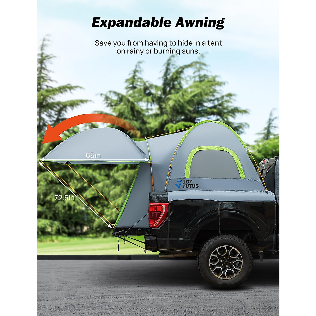 JOYTUTUS Pickup Truck Tent 5.5ft Bed Tent with Removable Awning, Waterproof PU2000mm Double Layer for 2 Person, Portable Truck Bed Tent - Green, Aluminum Pole